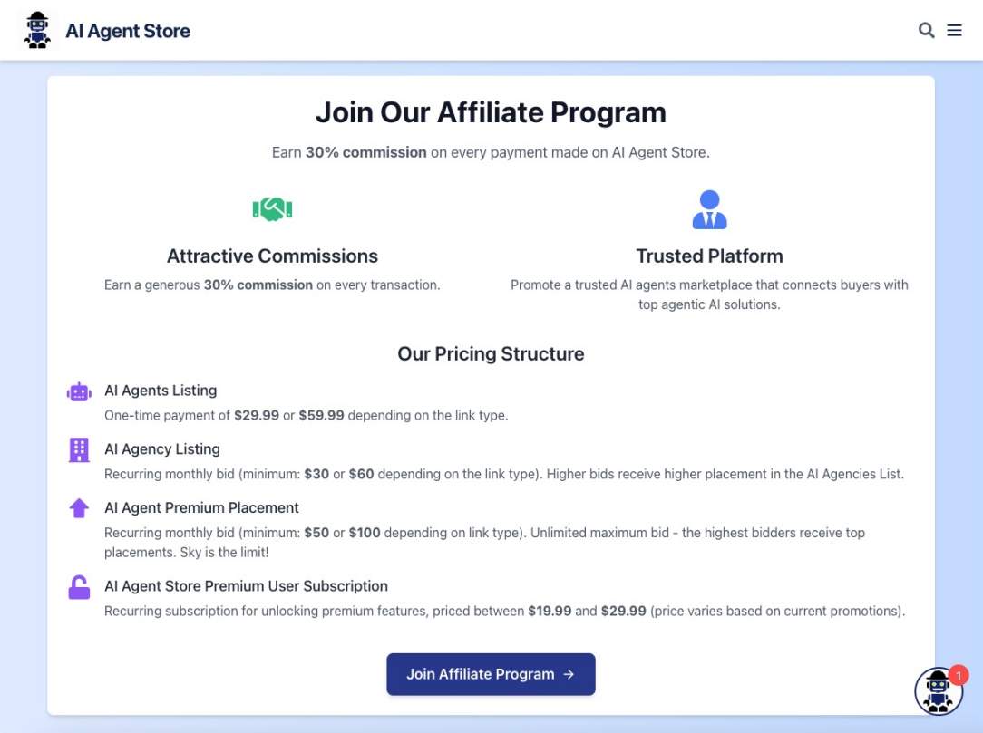 Affiliate Program - Earn Commission on AI Agent Store Sales